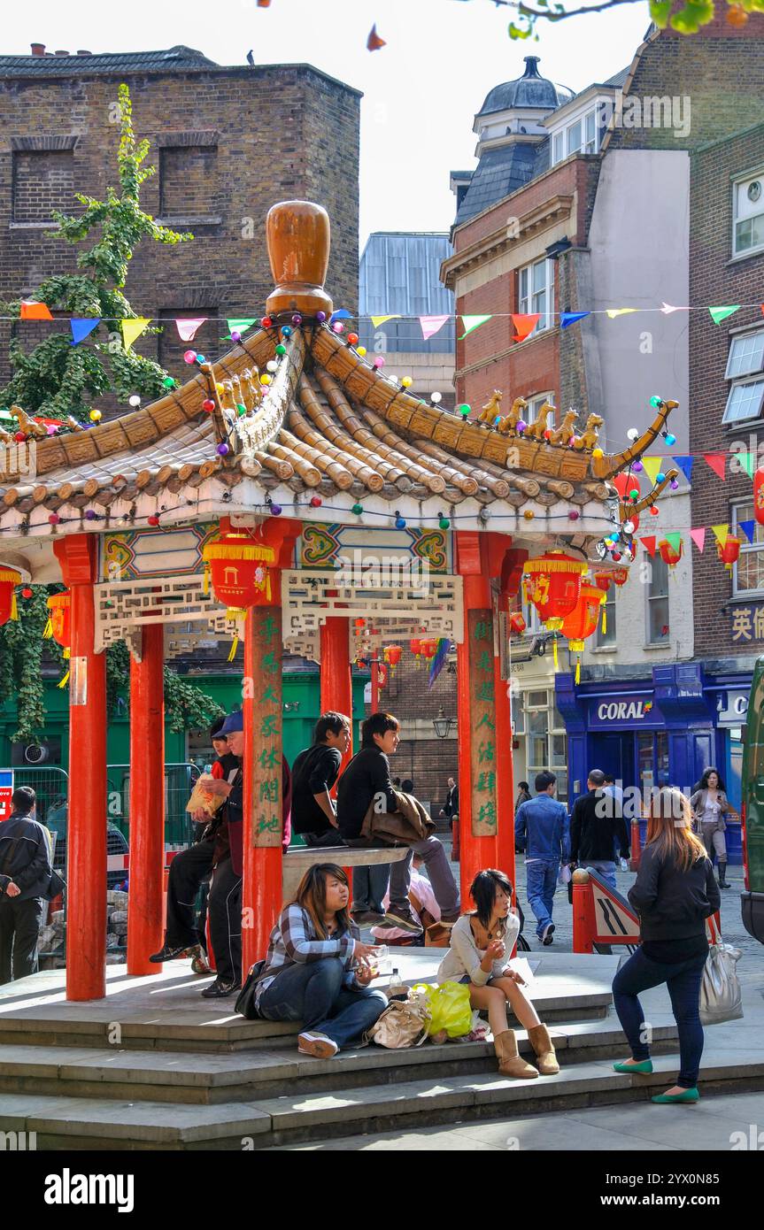 Chinese seating pagoda, Newport Street, Chinatown, Soho, City of Westminster, London, England ...