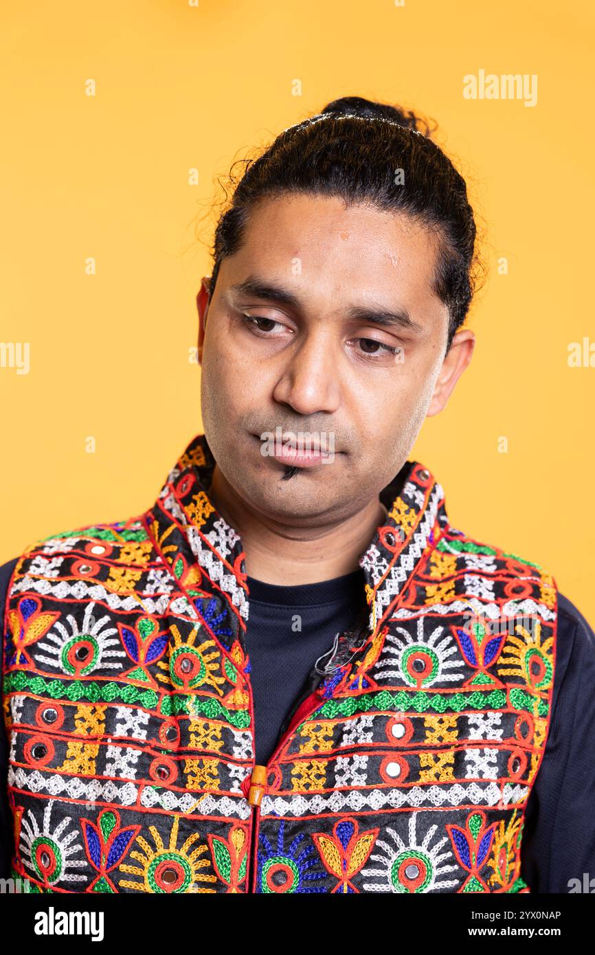 Pensive man reflecting, lost in daydreaming process, isolated over ...