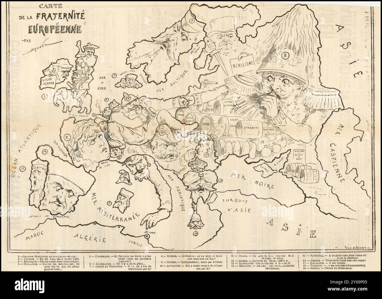 Ca 1875 satirical map of Europe by Yves & Barret - Carte de la ...
