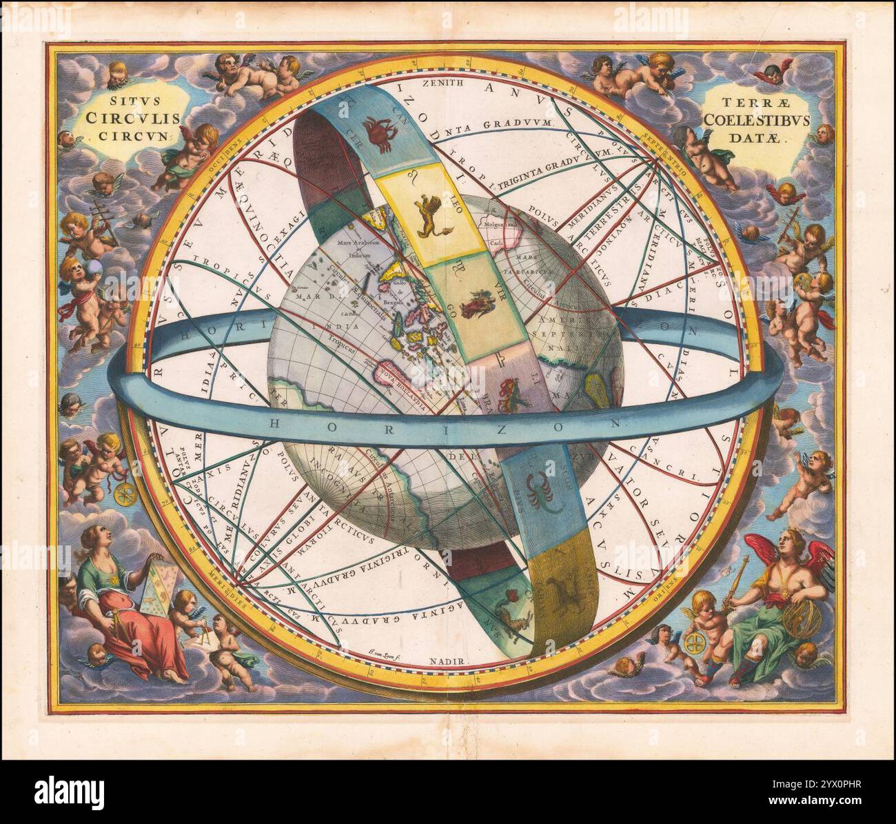 Celestial chart by Andreas Cellarius - Situs Terrae Circulis ...