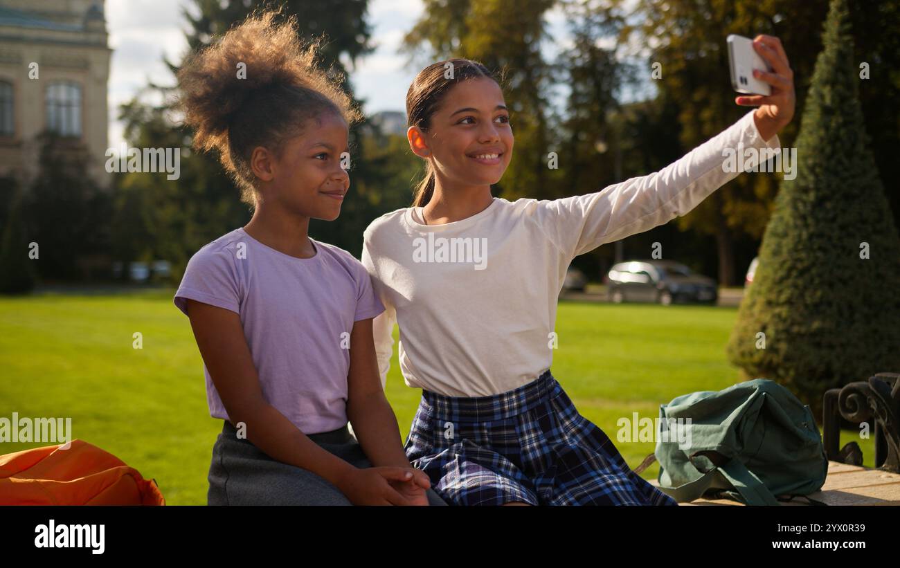 School kids happy little girls children primary education multiethnic ...