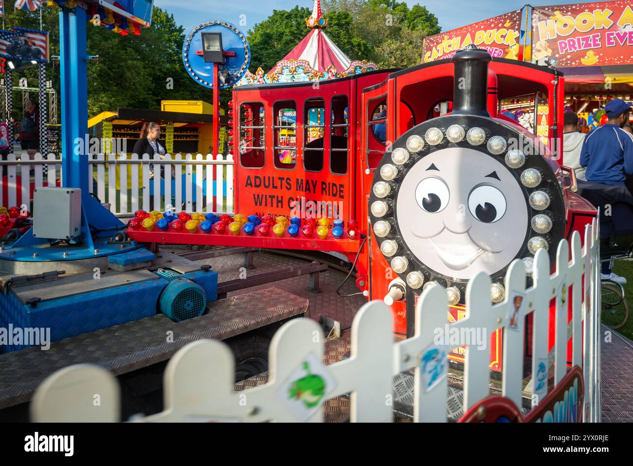 Fun kids Thomas the Tank Engine style train ride at British funfair in ...