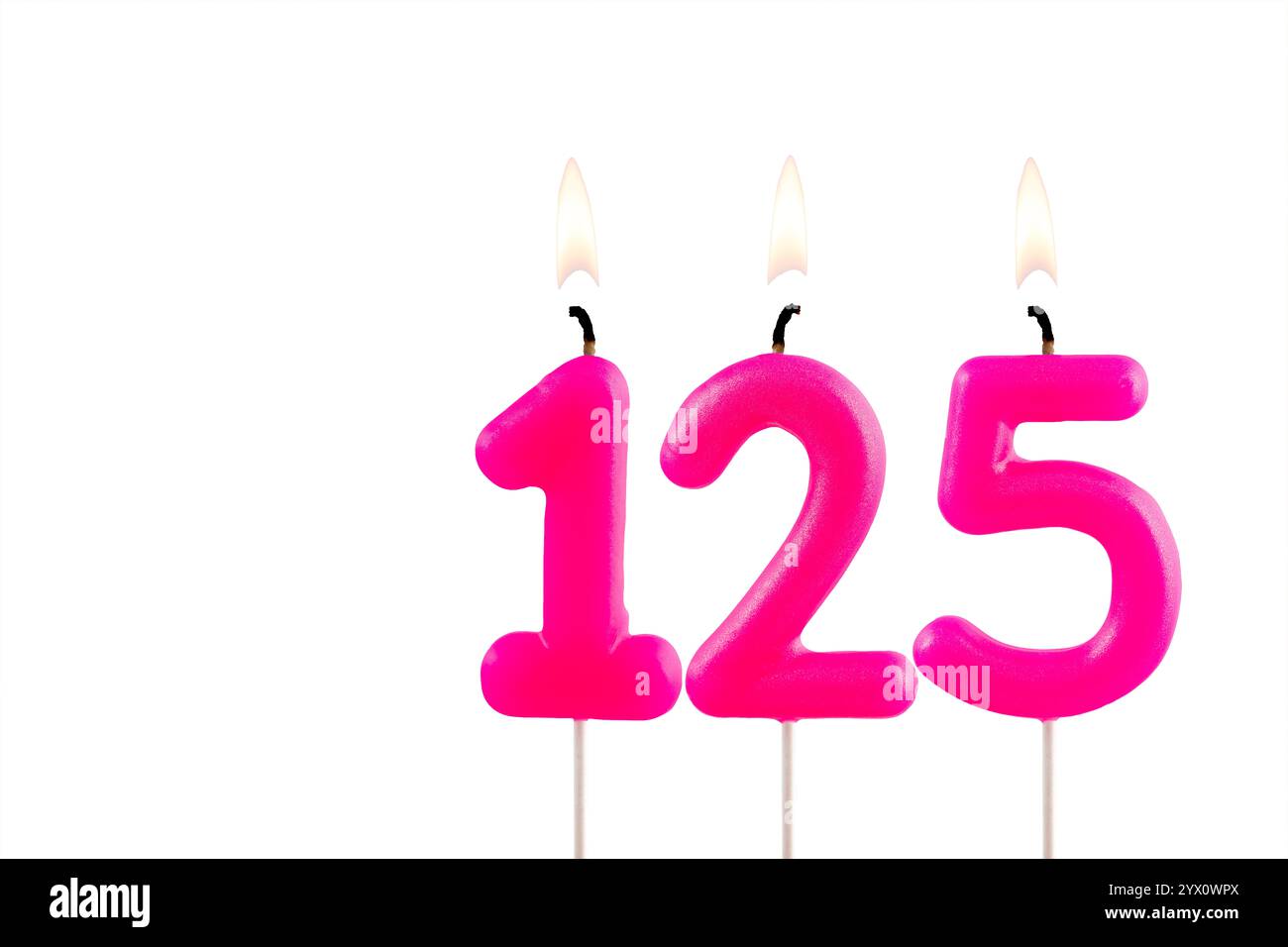 Pink number 125 birthday candle on white background Stock Photo - Alamy