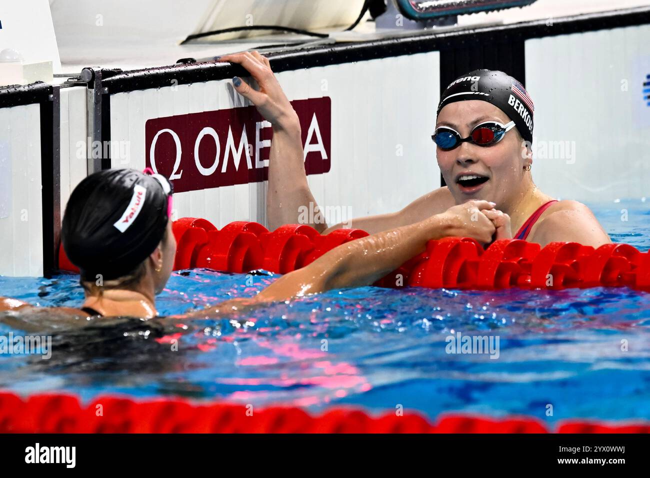 Regan Smith and Katharine Berkoff of United States of America react ...