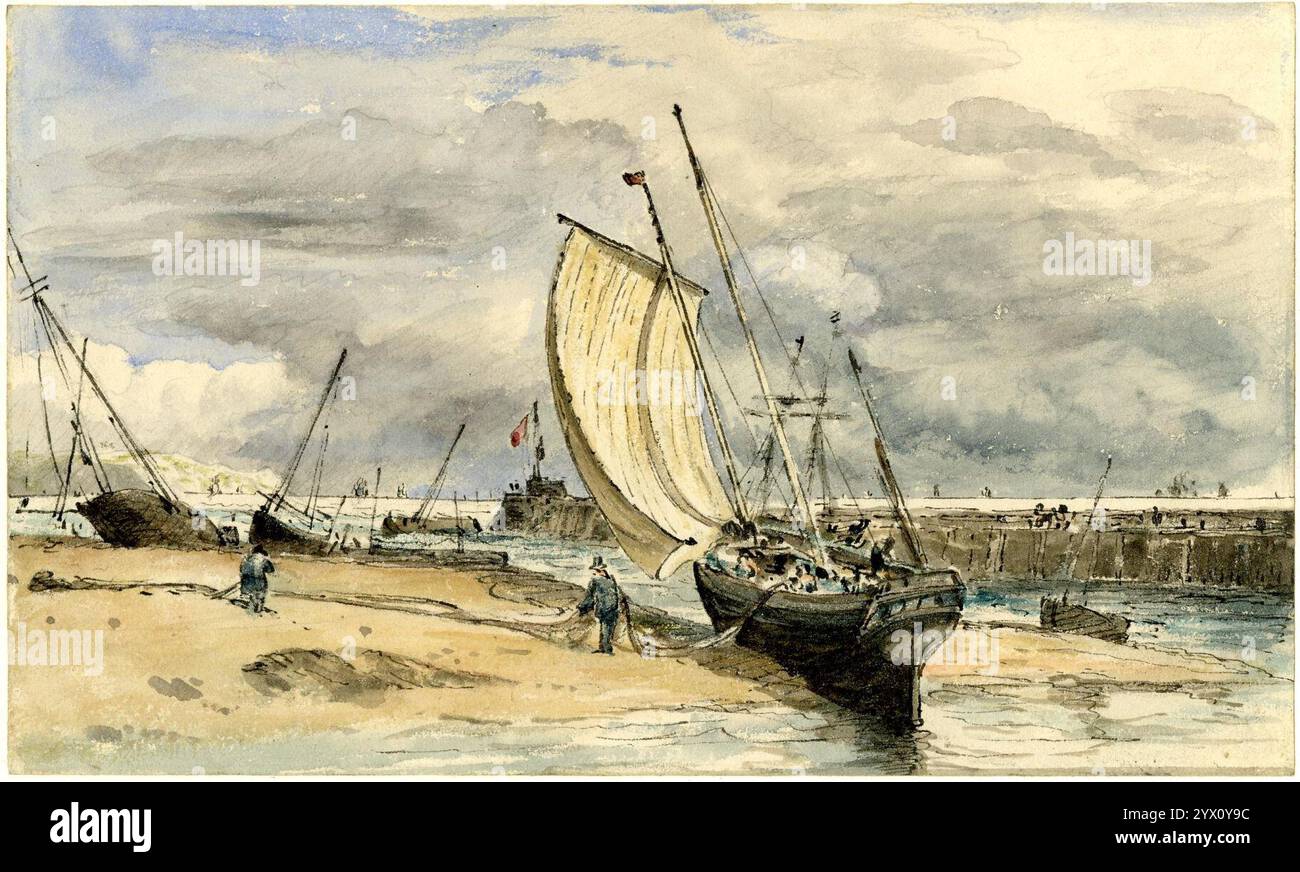 Constable - Folkestone harbour, drawing formerly in a sketchbook of ...