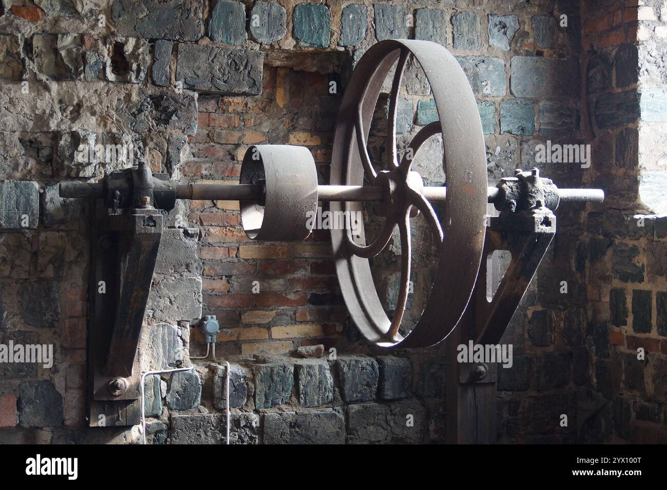 Old line shaft wheel Stock Photo - Alamy
