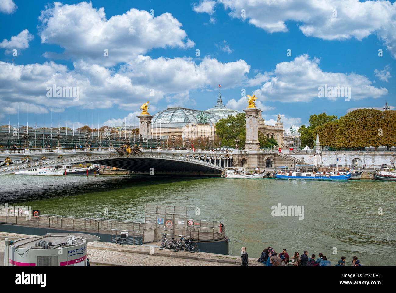 A view of the Pont Alexandre III arched bridge and the Grand Palais on ...