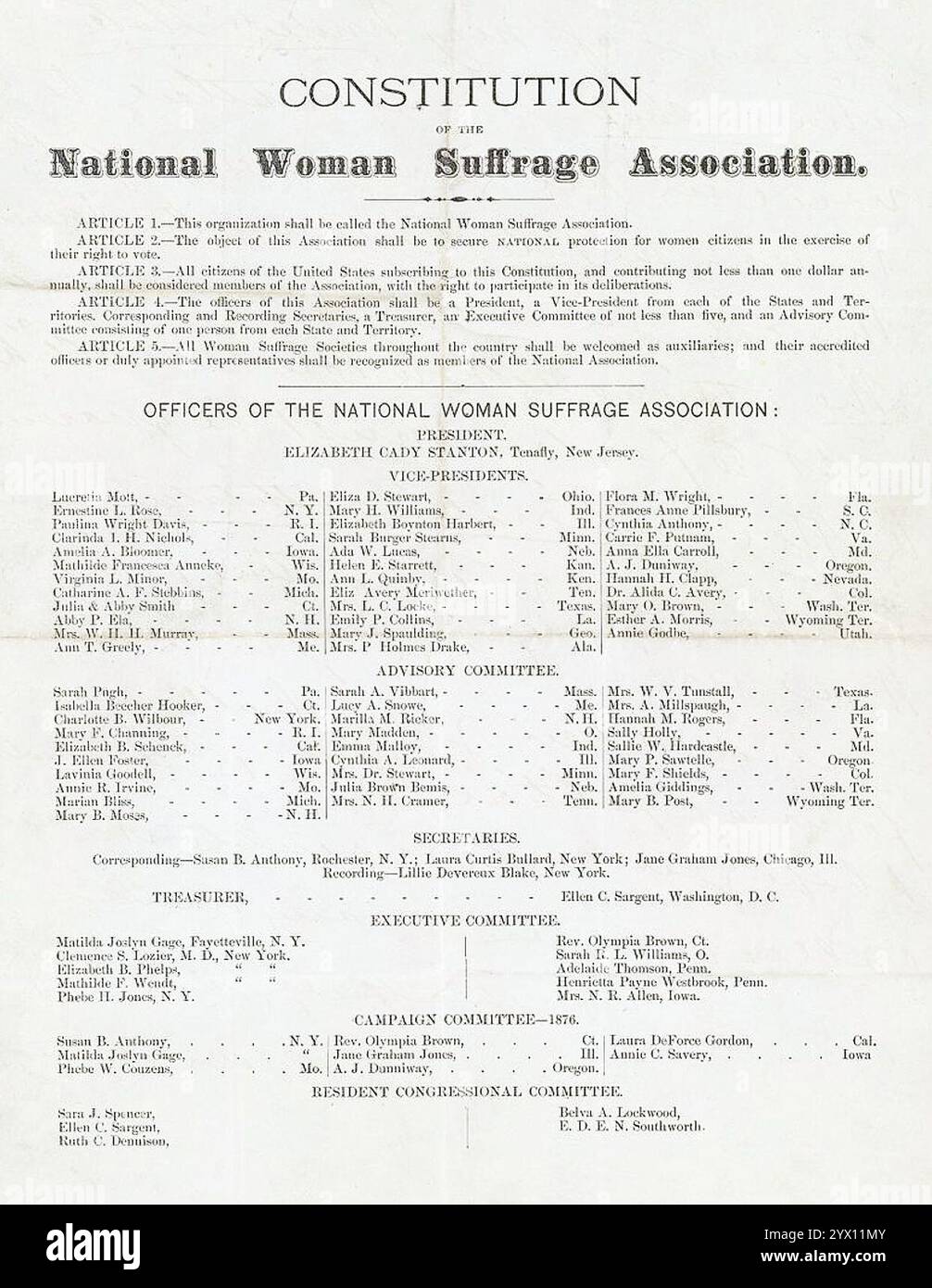 Constitution and officers of the National Woman Suffrage Association ...