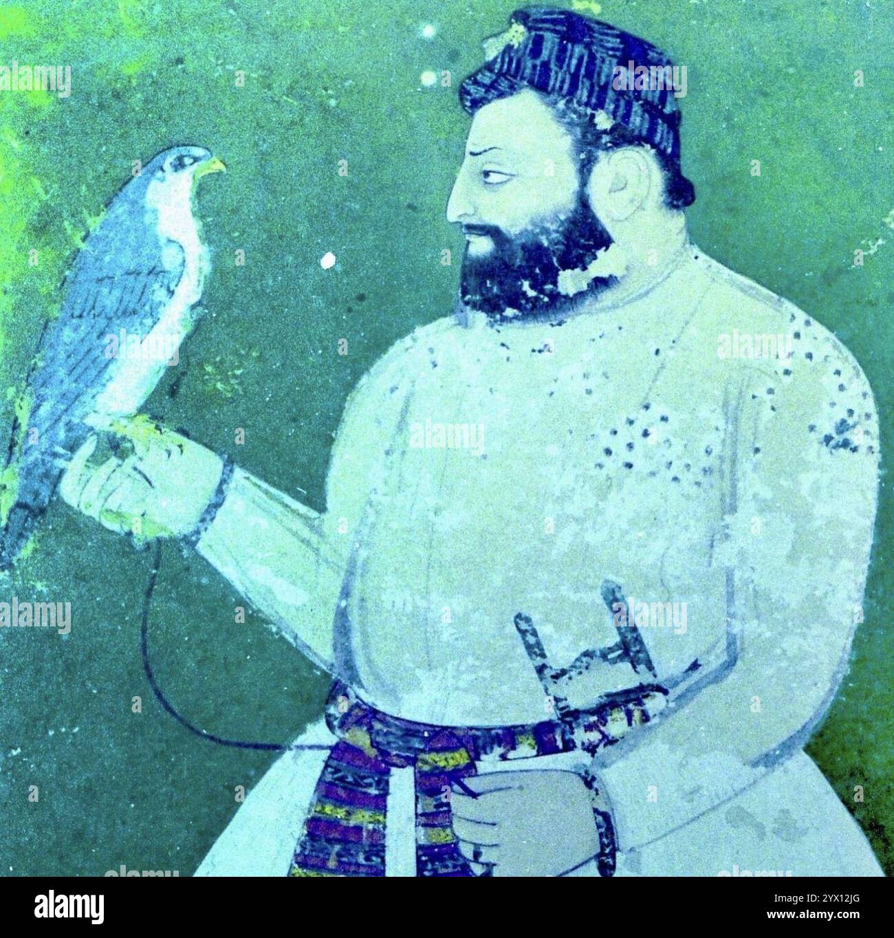 Contemporary or near-contemporary painting of Guru Hargobind holding a ...