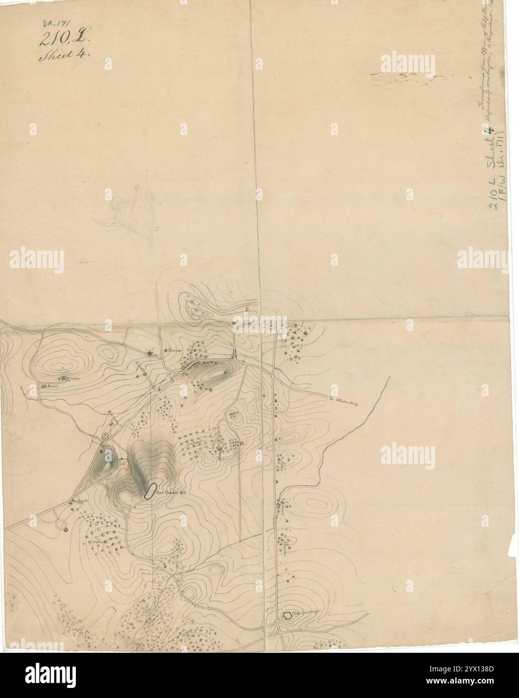 Contour map of the sites of Fort Bunker Hill and Fort Saratoga and ...