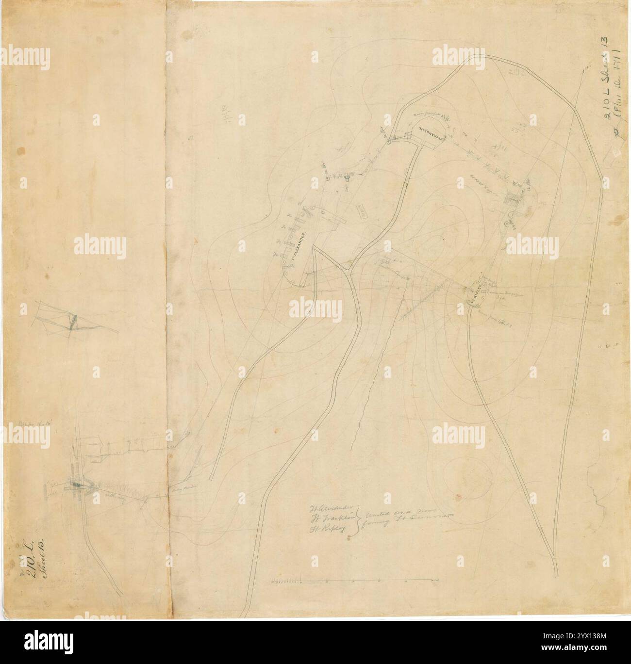 Contour map of the sites of Fort Alexander, Fort Franklin, and Fort ...