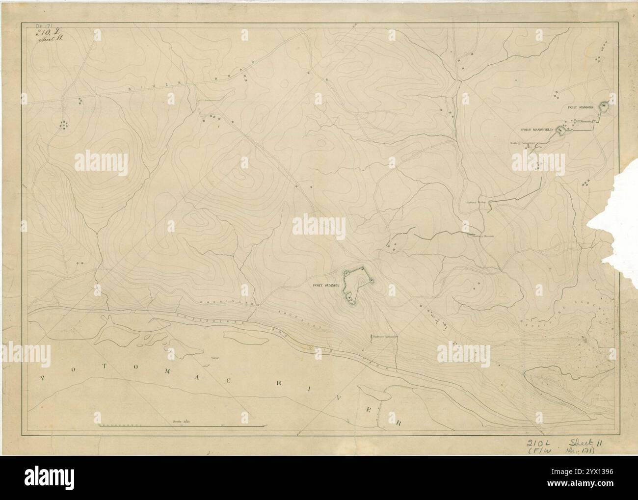 Contour map of the sites and vicinity of Battery Alexander, Fort Sumner ...