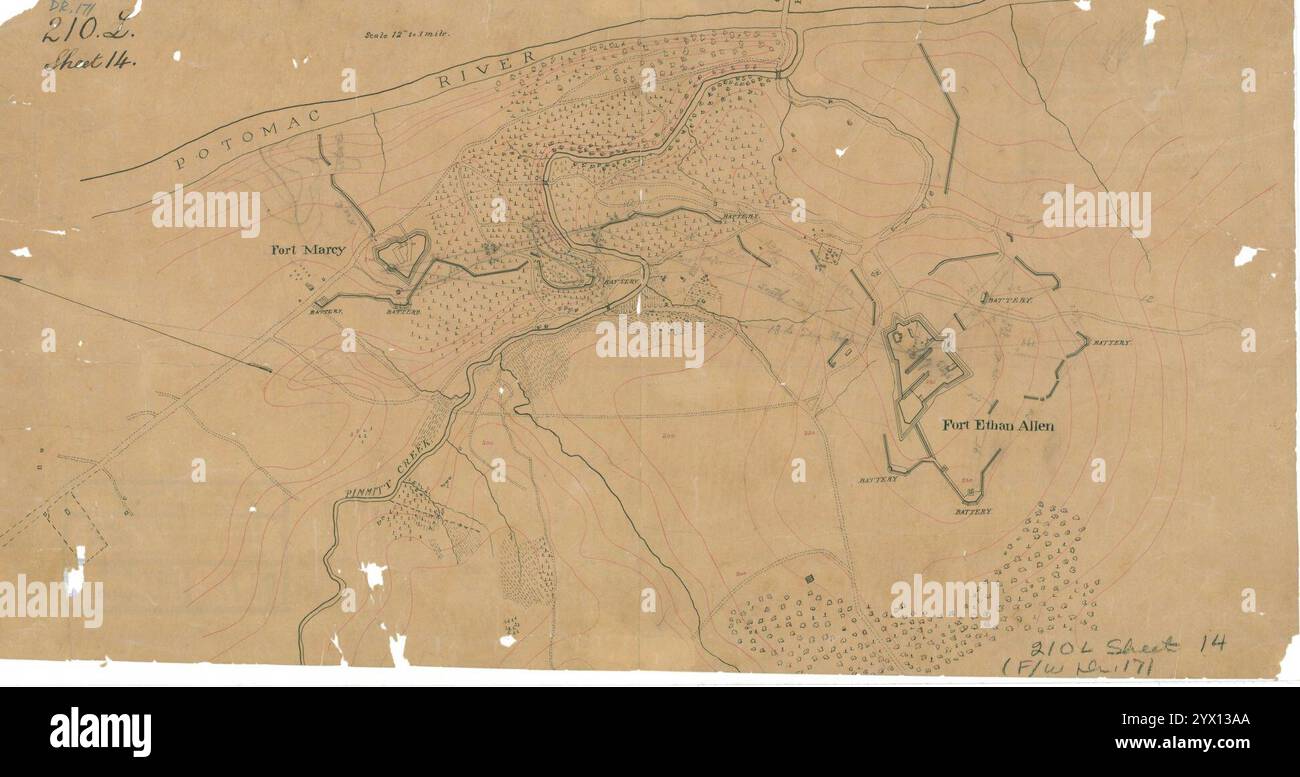 Contour map of the sites of Fort Ethan Allen, Fort Marcy, and Batteries ...