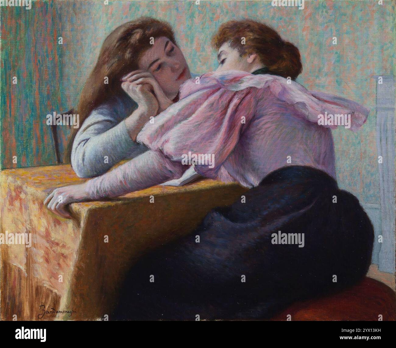 Conversation at the table (1890), by Federico Zandomeneghi Stock Photo ...