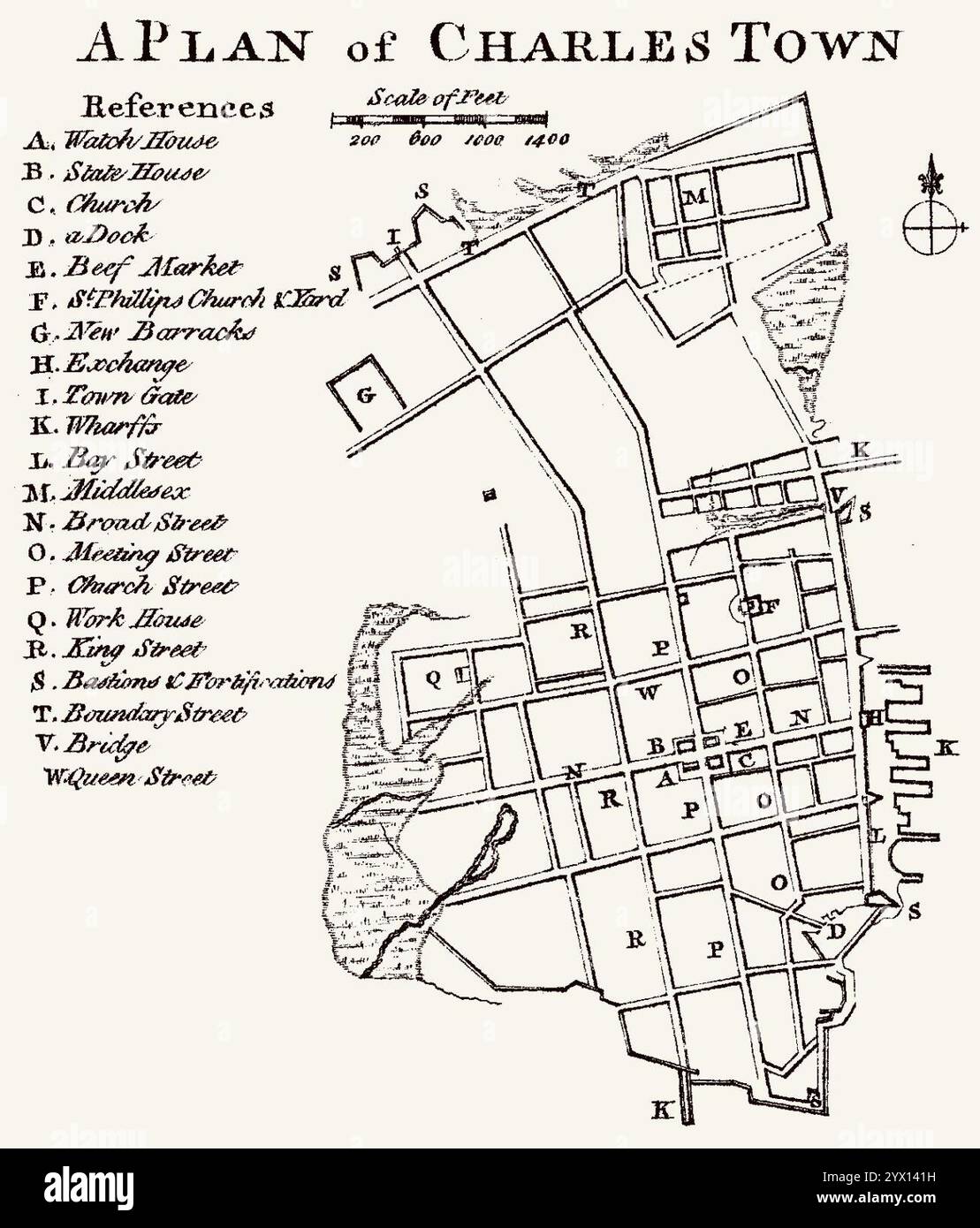Cook, James — 1773 Map of Charles Town Stock Photo - Alamy