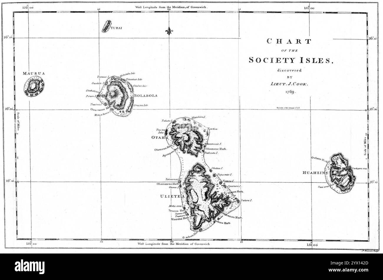 Cook chart of the Society Isles Stock Photo - Alamy