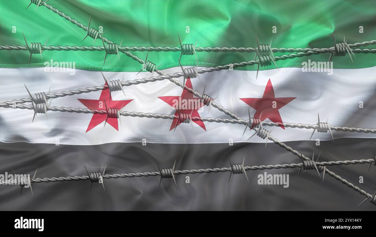 New syria flag and barbed wire.Military concept Stock Photo - Alamy