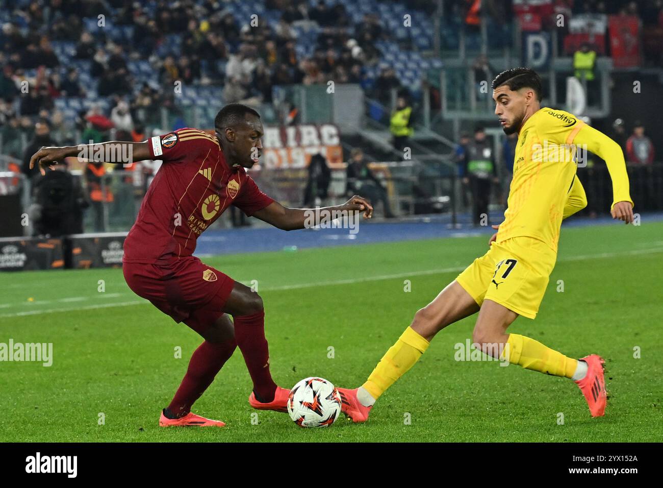 Rome, Lazio. 12th Dec, 2024. Saud Abdulhamid of AS Roma, Gabri Martinez ...