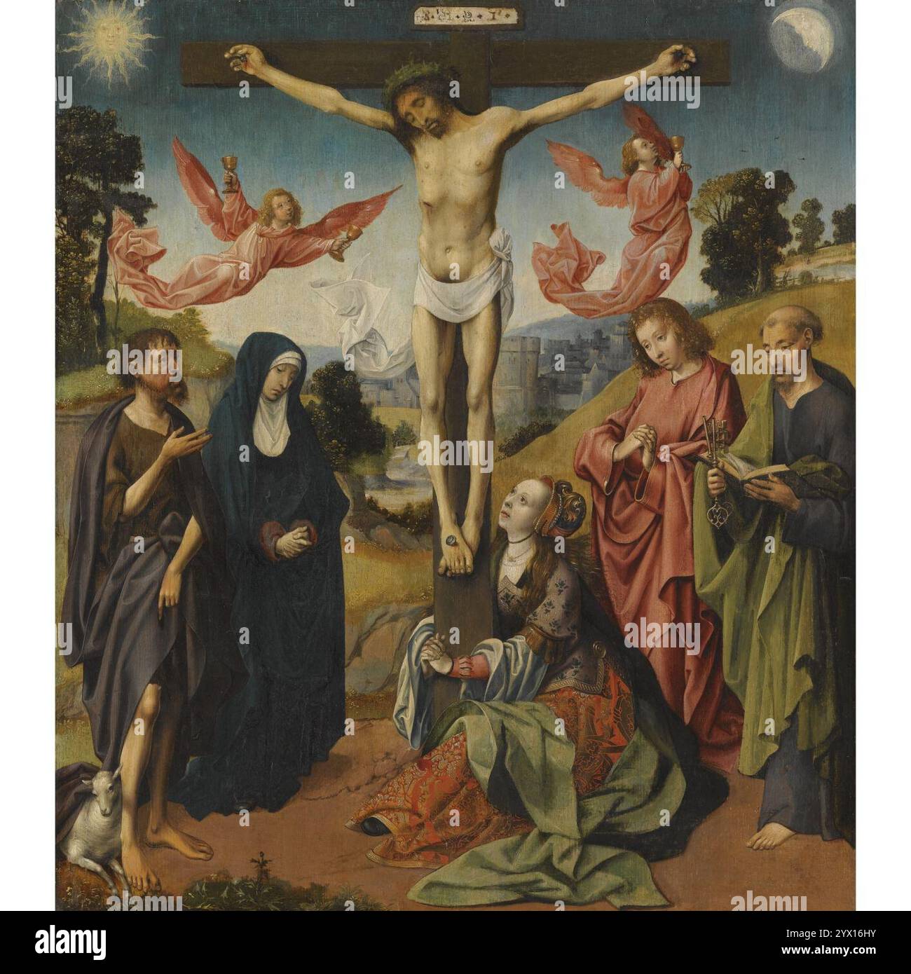 Cornelis Engelbrechtsz. - the crucifixion with the virgin mary, saints mary magdalene, john the ...