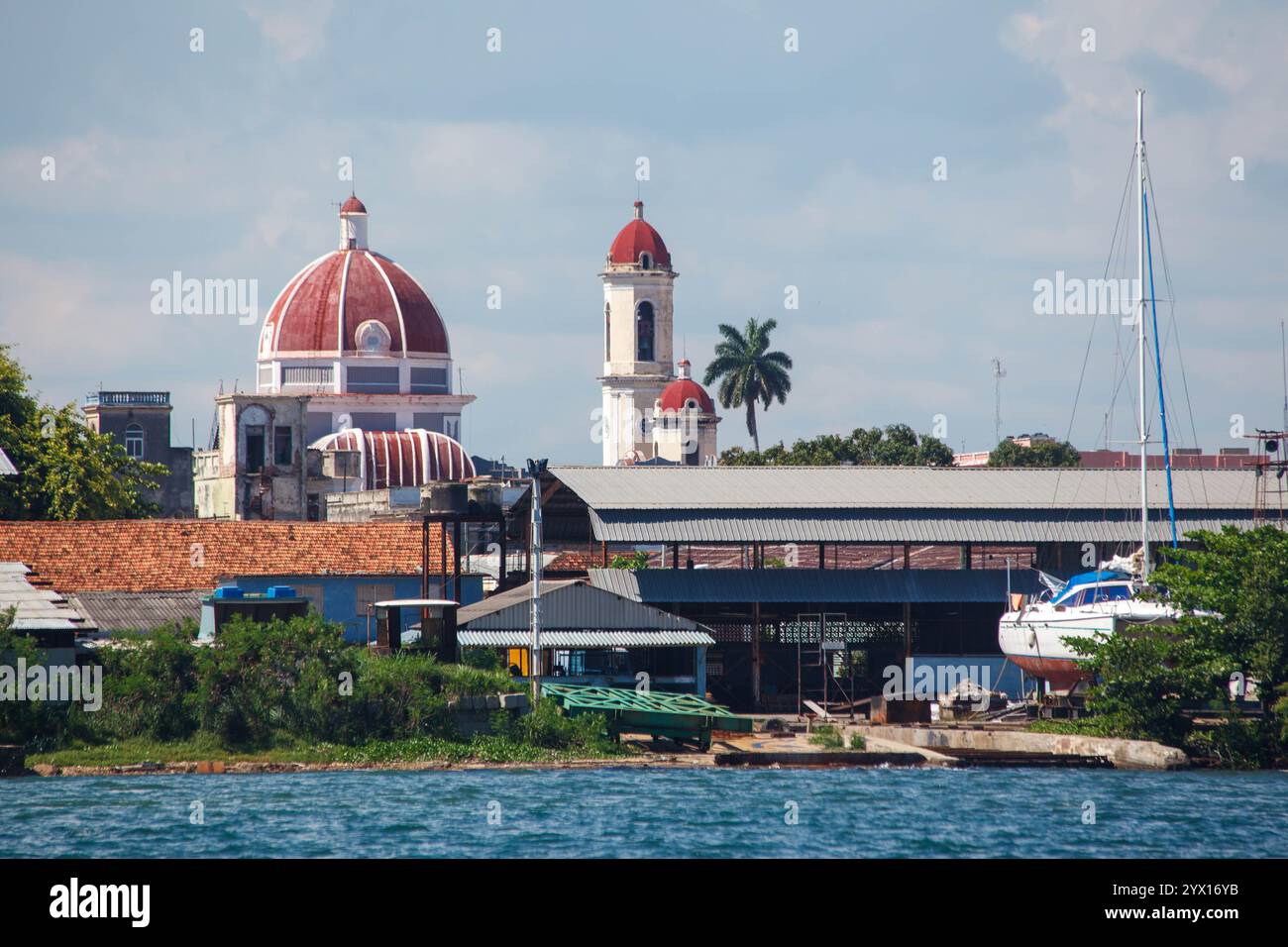 The Palacio de Gobierno dome, the cathedral tower and the buildings of ...