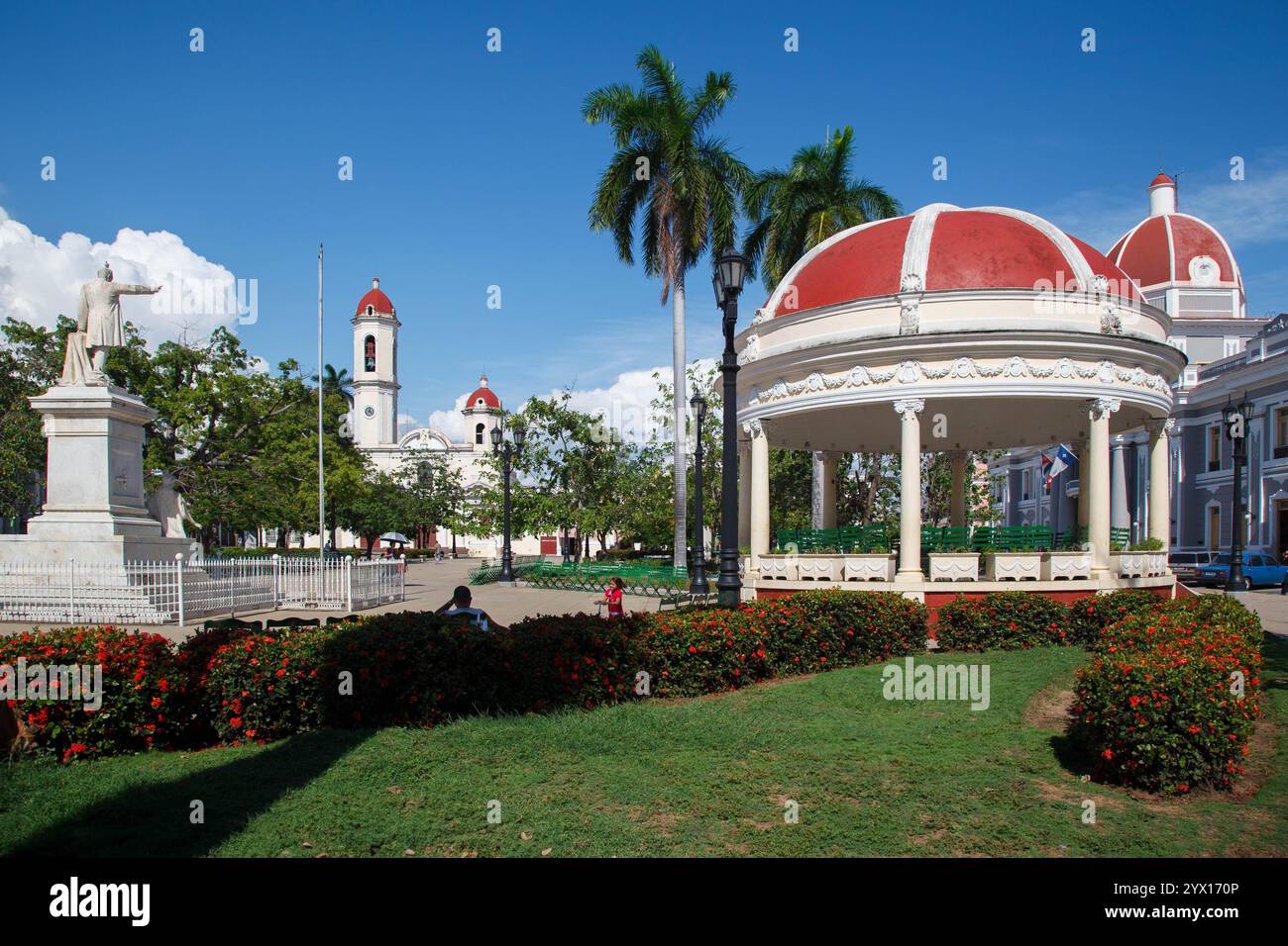 Parque Jose Marti park, the gazebo, the cathedral towers and the dome ...