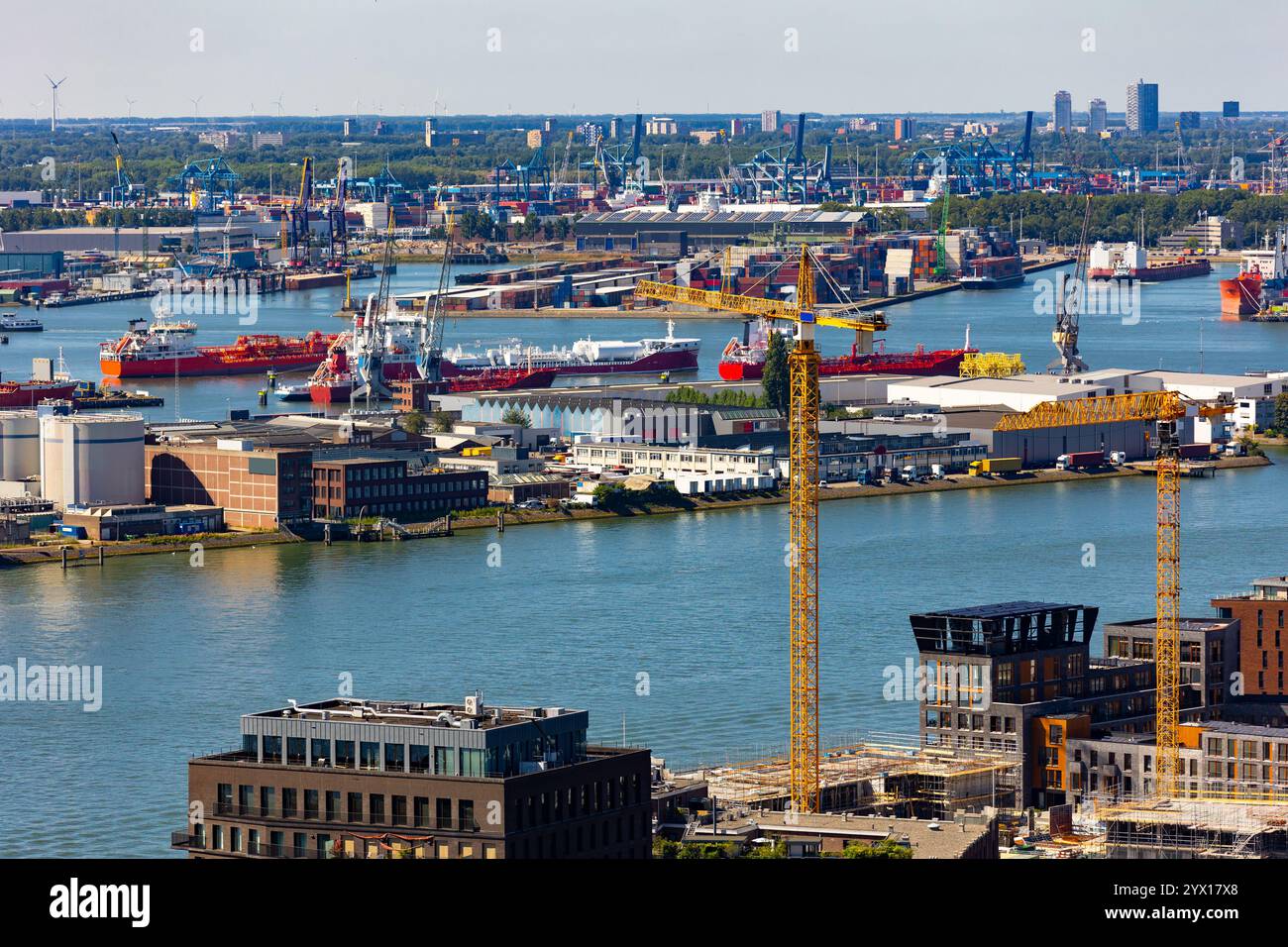Aerial view of Port of Rotterdam in middle of Rhine-Meuse-Scheldt delta ...