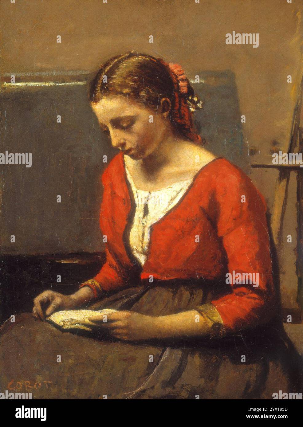 Corot - A Girl Reading, 1845-50, Robaut 393 Stock Photo - Alamy