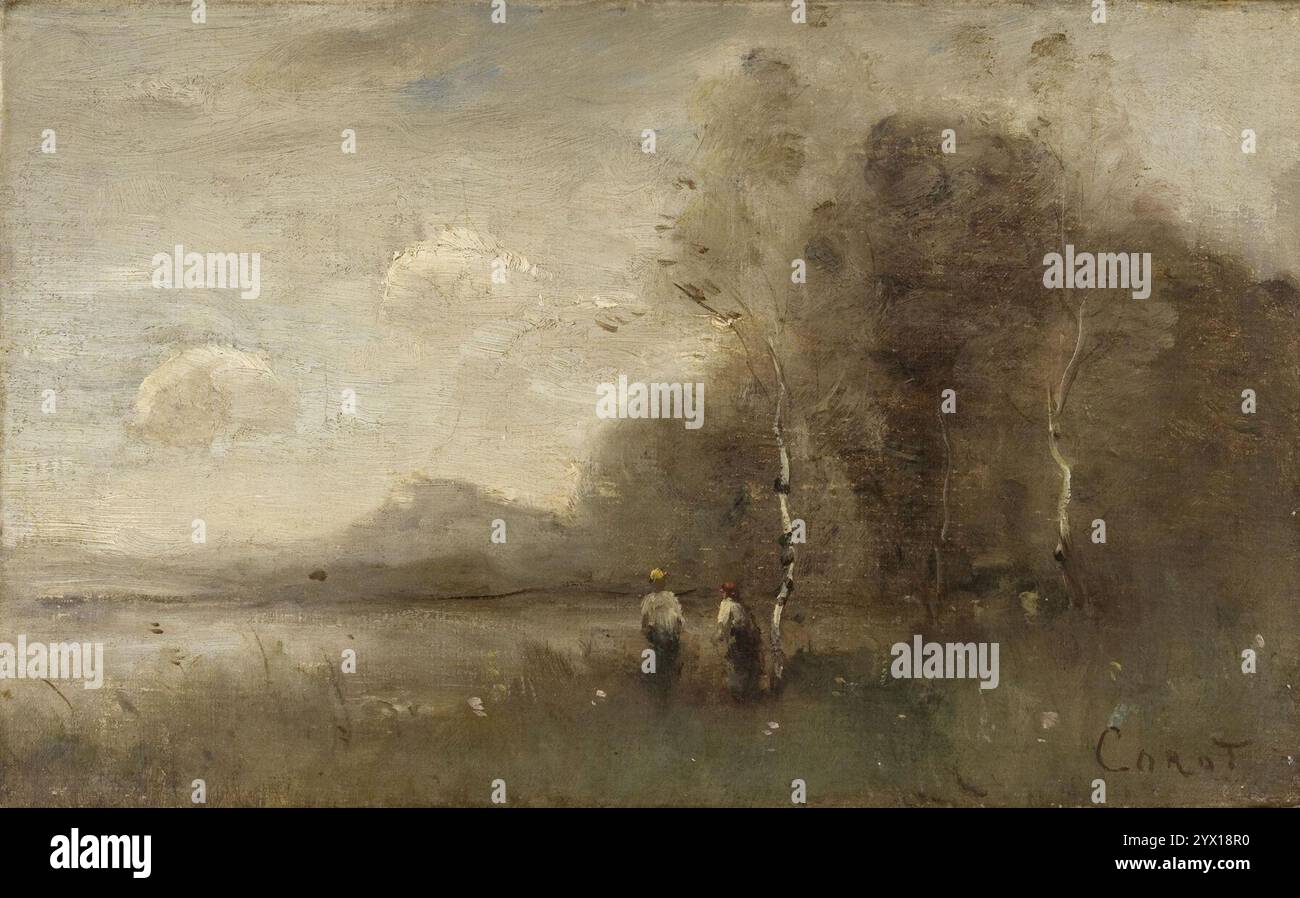 Corot - Imitator of - Landscape with Two Figures, Cat. 934 Stock Photo ...