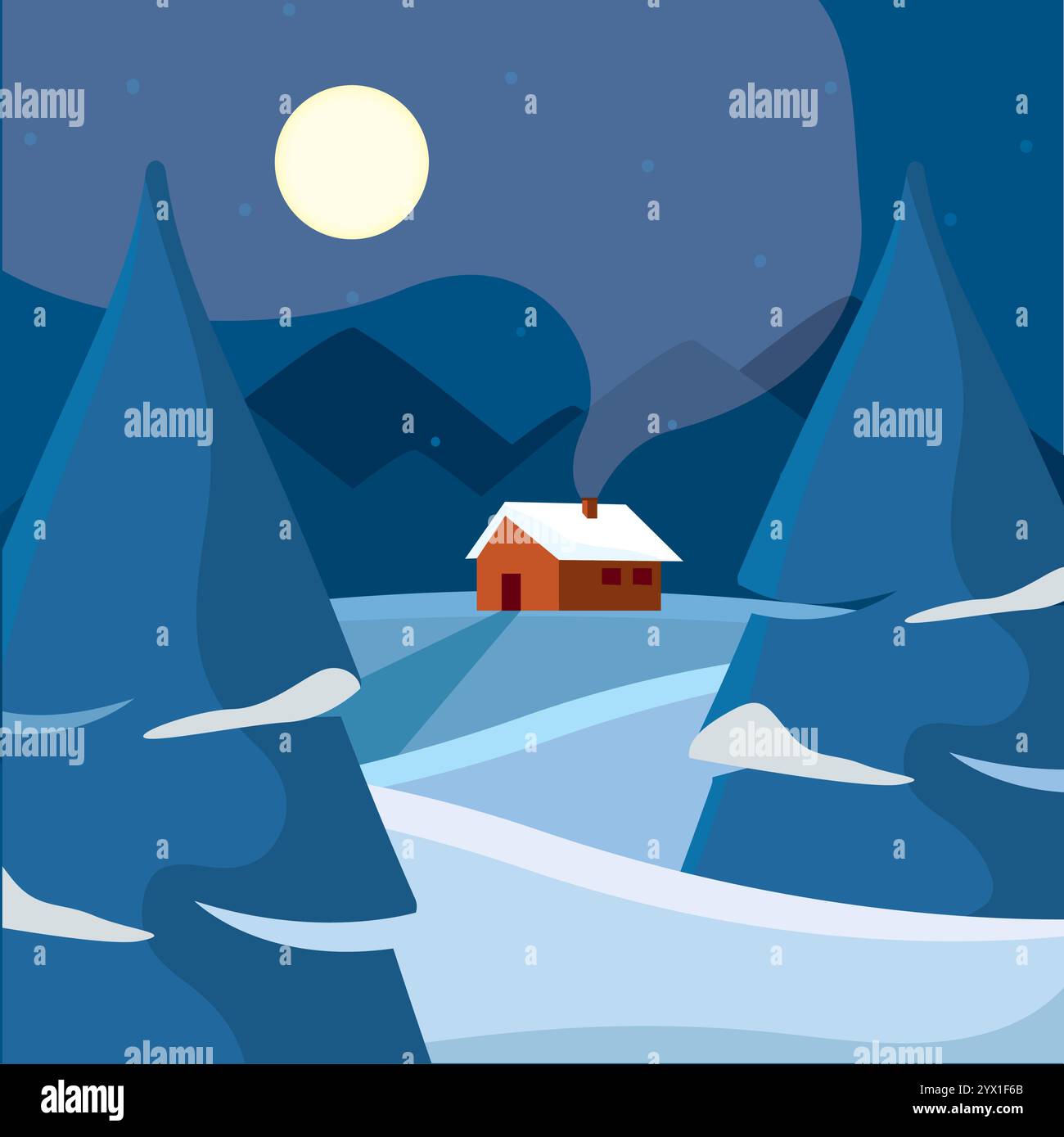 Landscape full moon snowy Stock Vector Images - Alamy