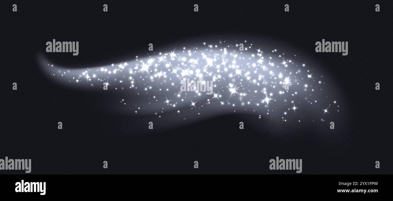 Silver magic cloud with sparkles, stardust sparkling background. Glowing glitter smoke trail ...
