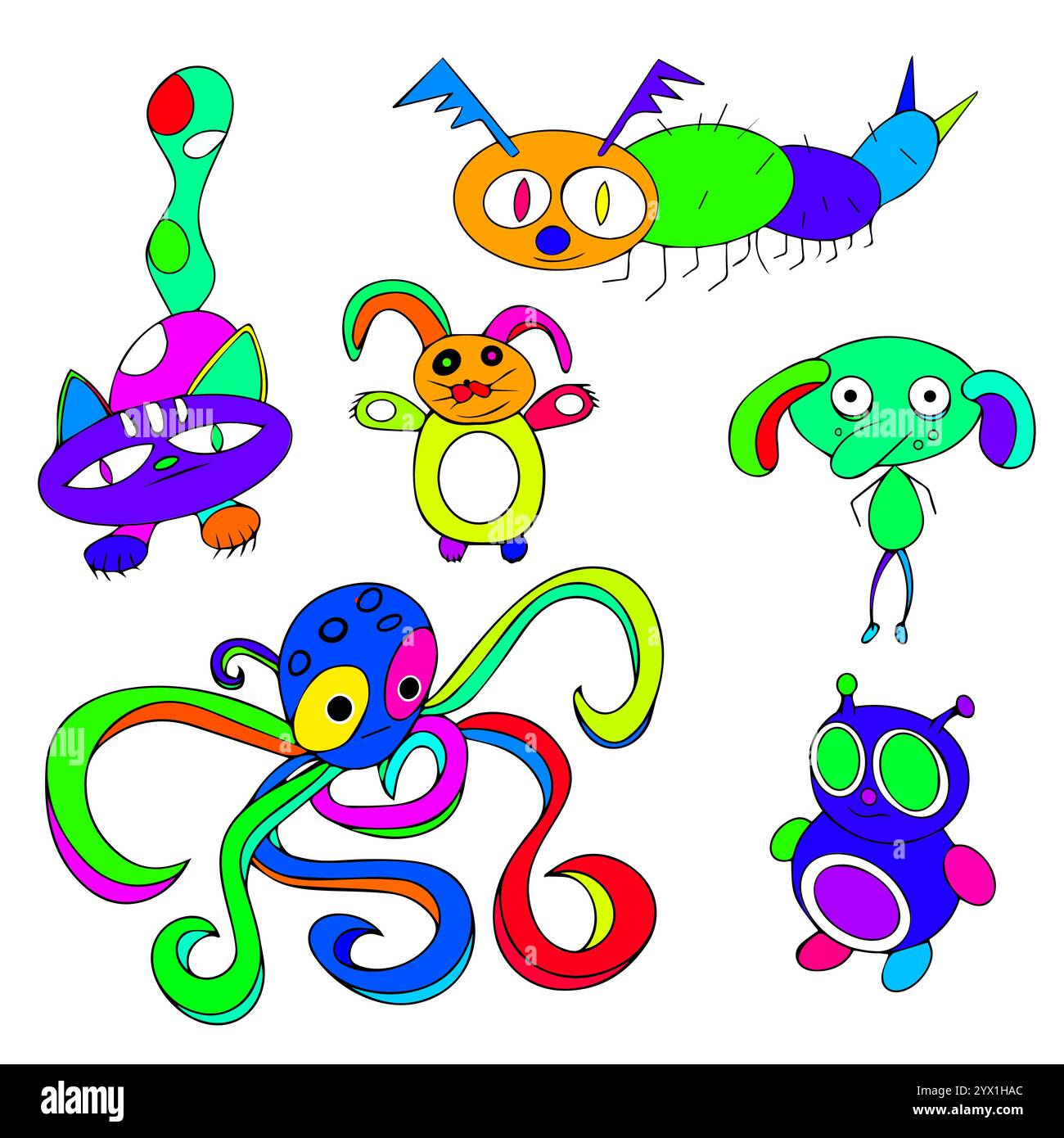 Five fabulous colorful animals on a white background Stock Vector Image ...
