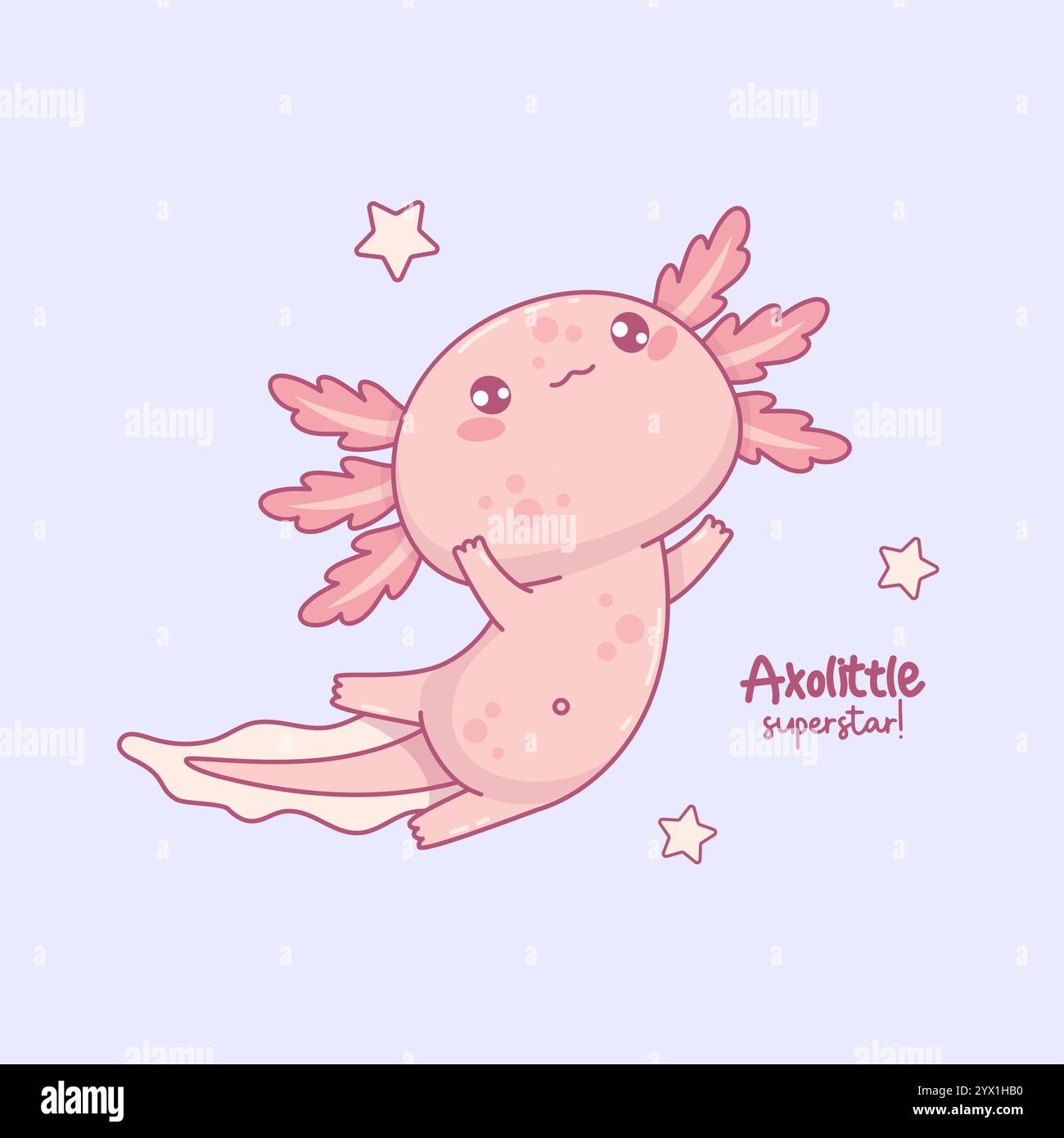 Cute playful Axolittle Superstar. Little pink cartoon kawaii character ...