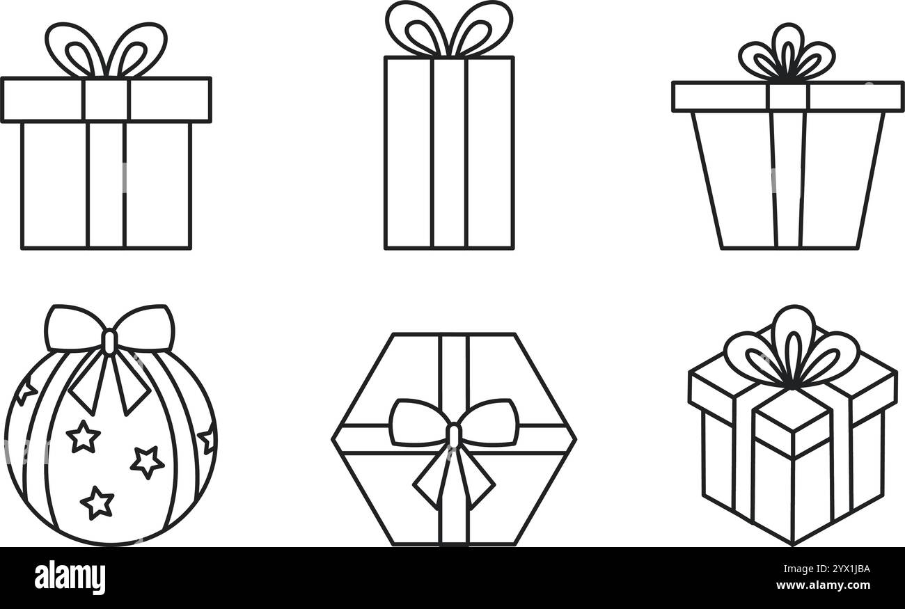 Black outline gift box variations in different styles Vector Stock ...