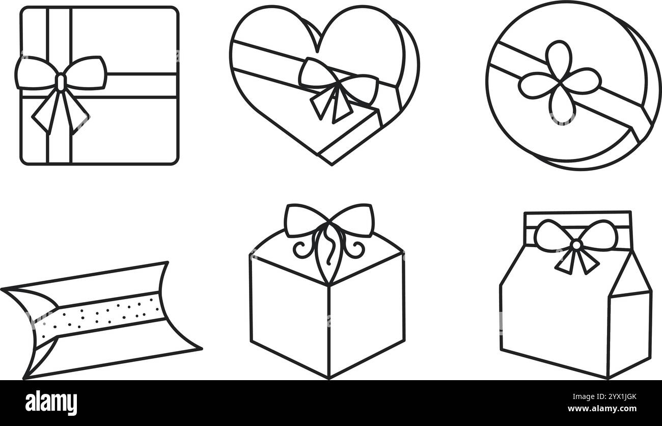Black outline gift box variations in different styles Vector Stock ...