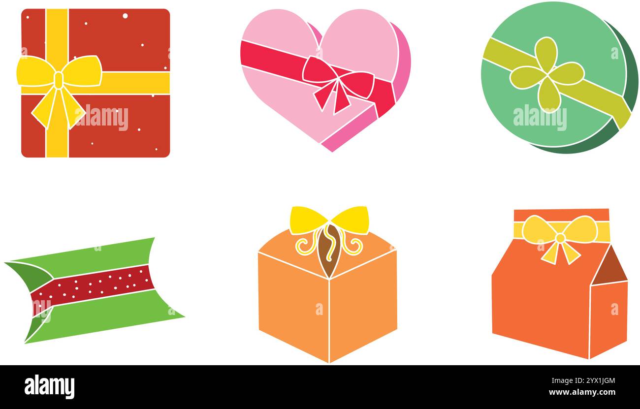 Colorful gift box icons in six unique styles Vector Stock Vector Image ...