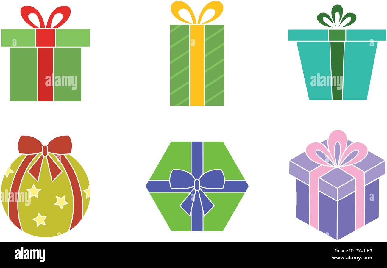 Colorful gift box icons in six unique styles Vector Stock Vector Image ...