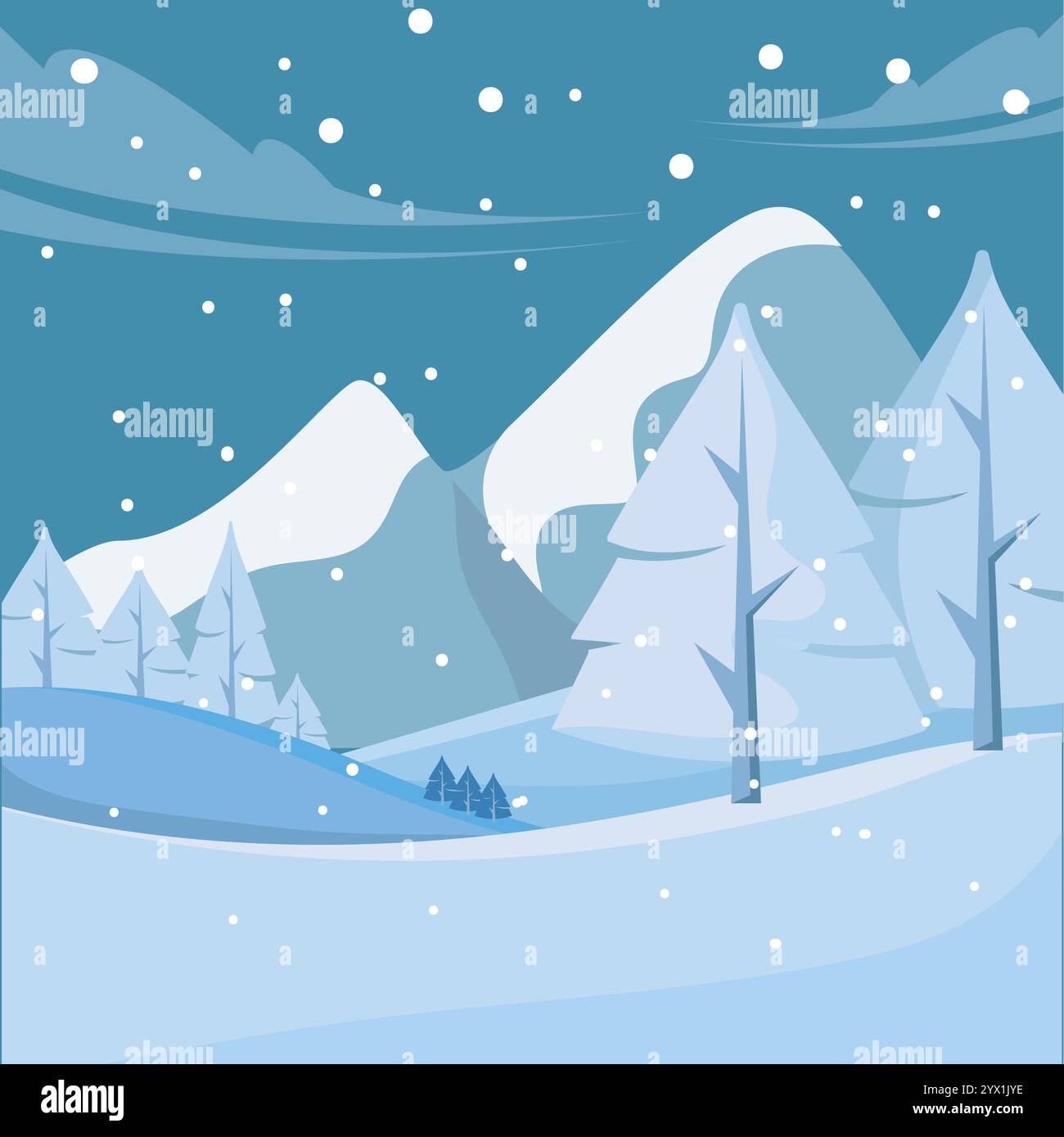 Snowy landscape with mountains and pine trees Vector Stock Vector Image ...