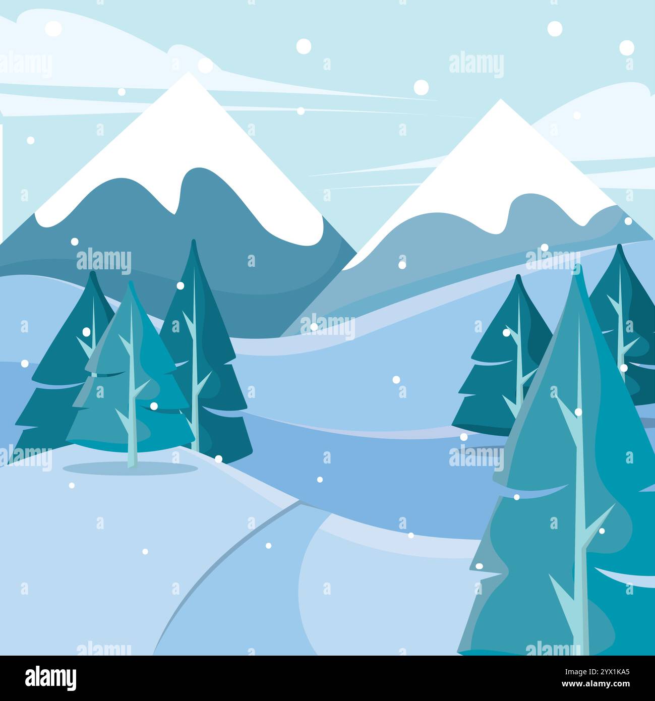 Mountain scenery with snow and evergreen trees Vector Stock Vector ...