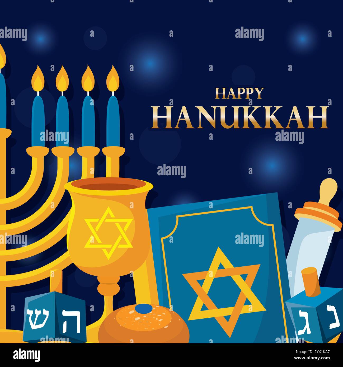 Hanukkah menorah, dreidels, goblet, and book Vector Stock Vector Image ...