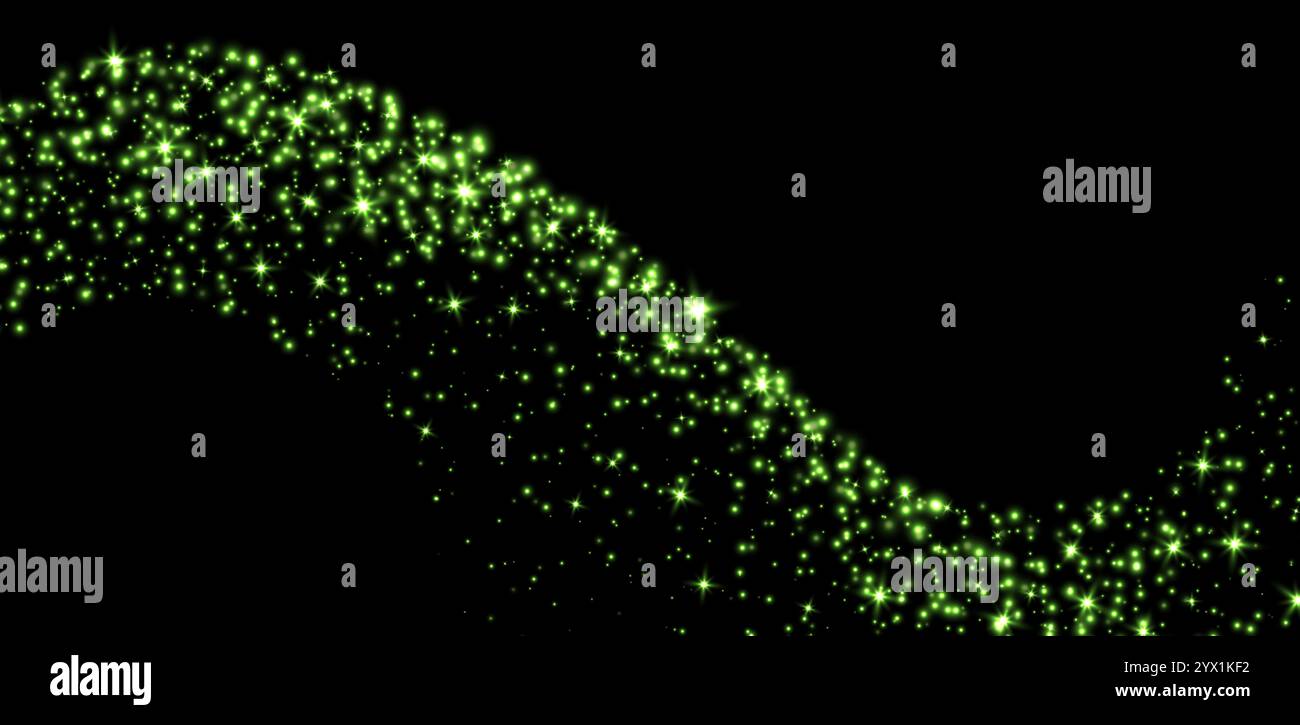 Green stars and sparkles, magic star dust background, light effect with ...