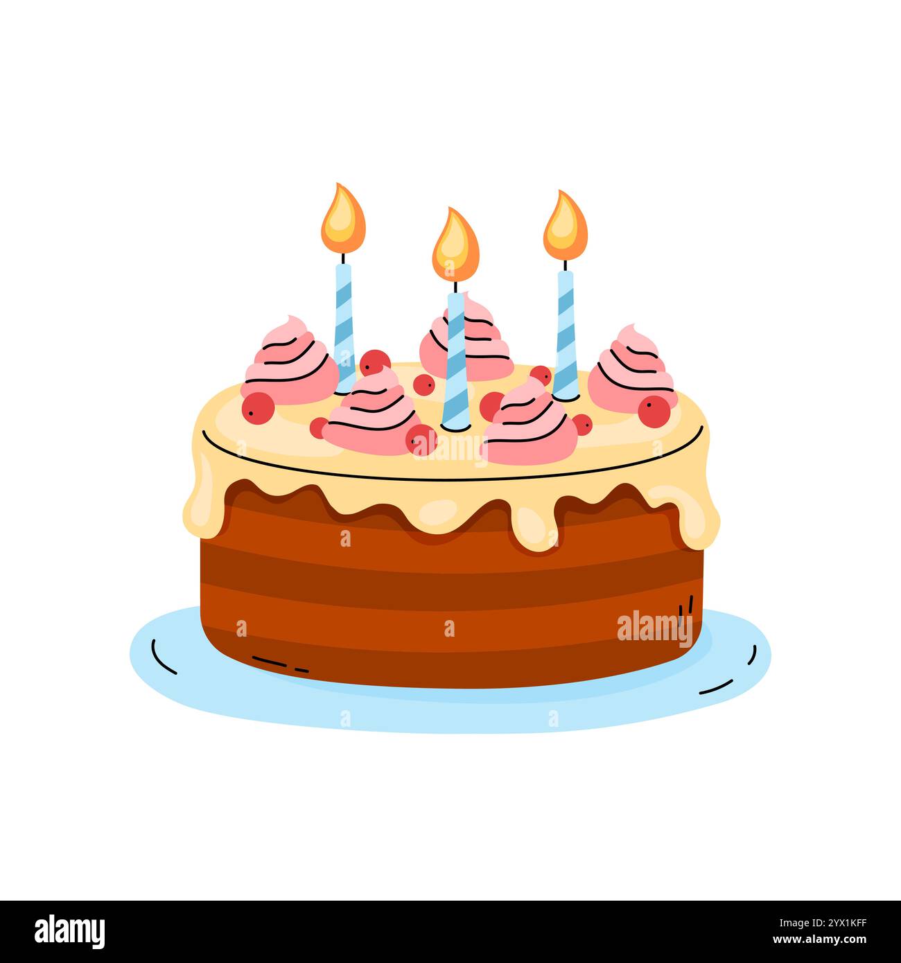 Birthday cake isolated vector illustration. Cute colorful Bday cake ...