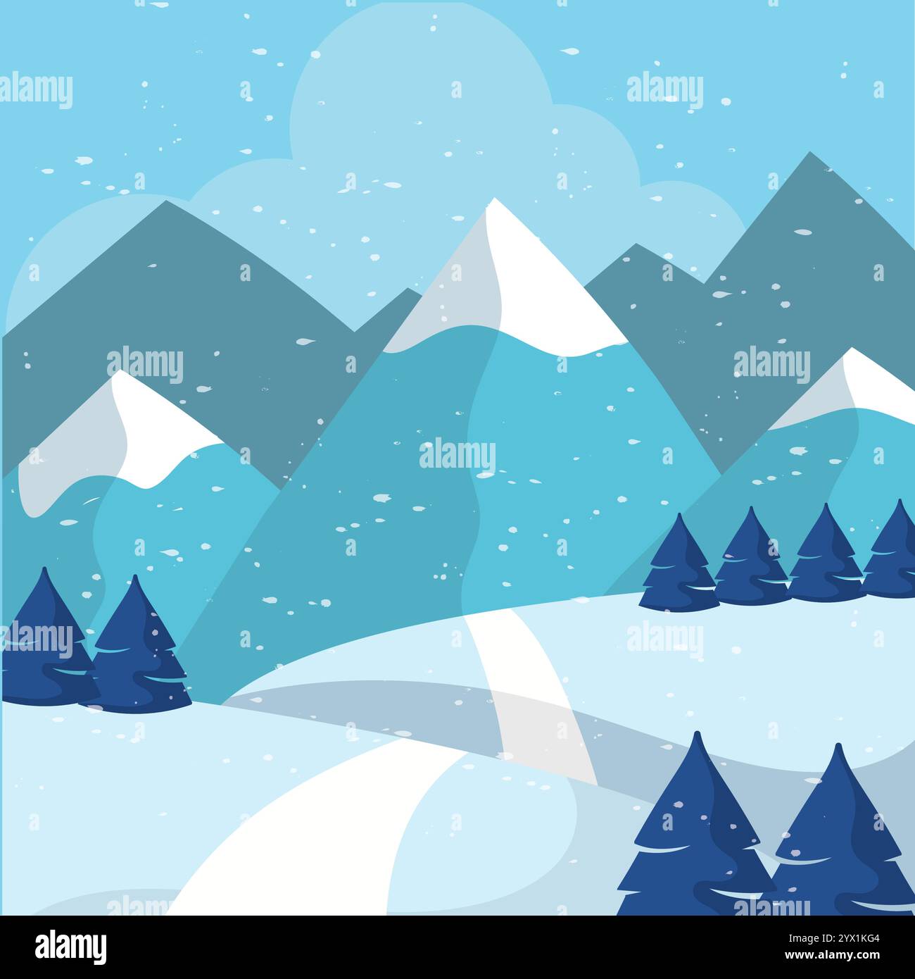 Snowy landscape with mountains and pine trees Vector Stock Vector Image ...