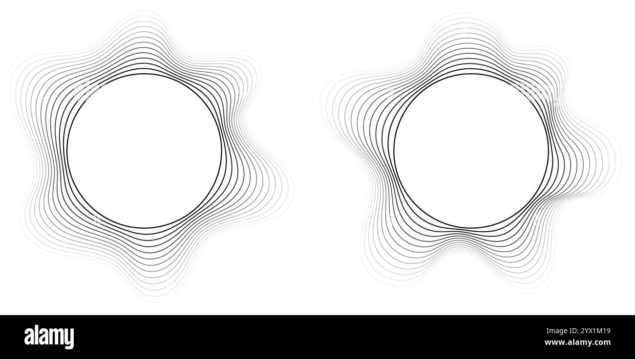 Round sound wave frames, circular lines pattern, radial curvy shapes ...