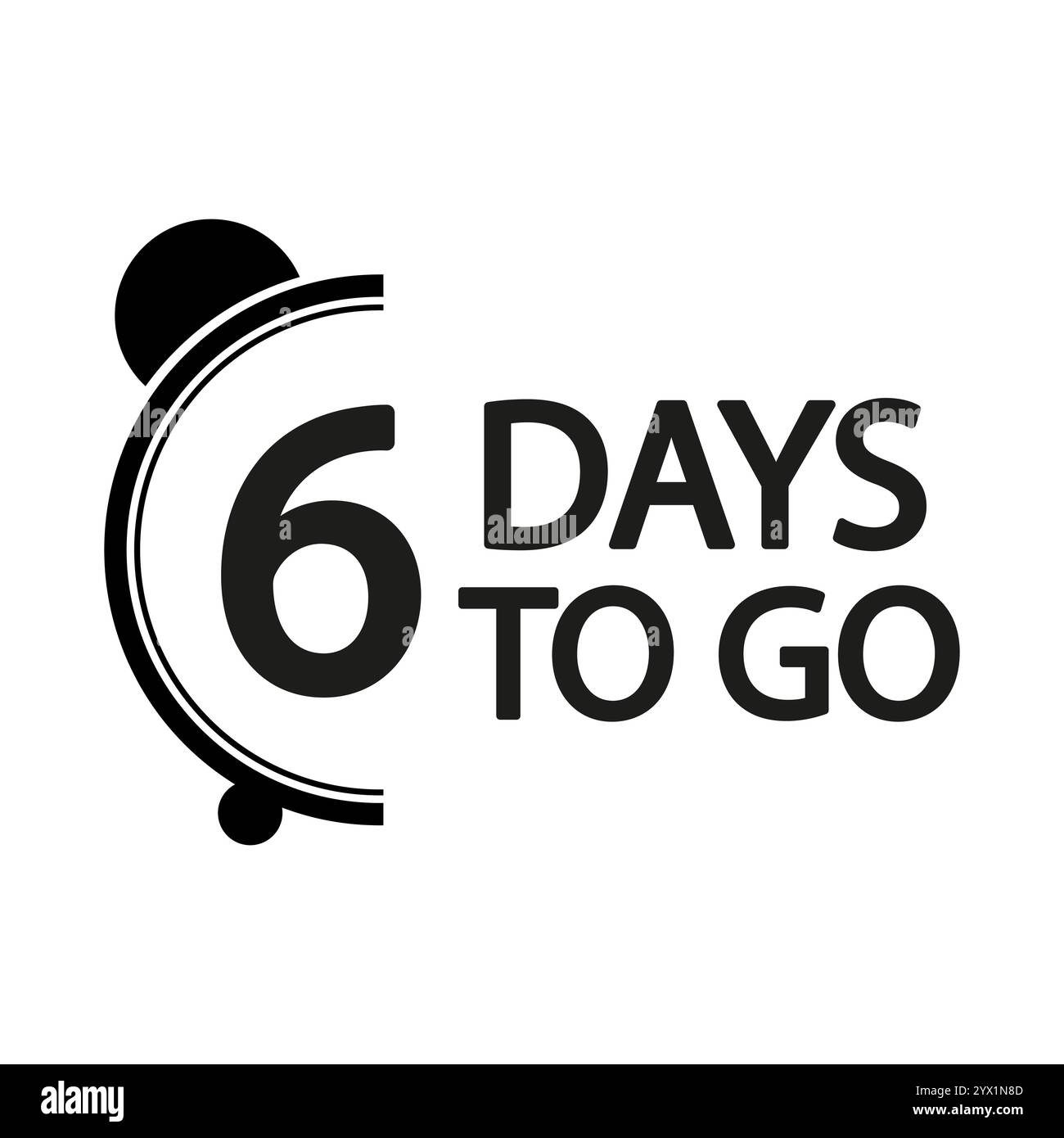 Six days countdown. Minimal bold icon. Simple monochrome clock. Event ...