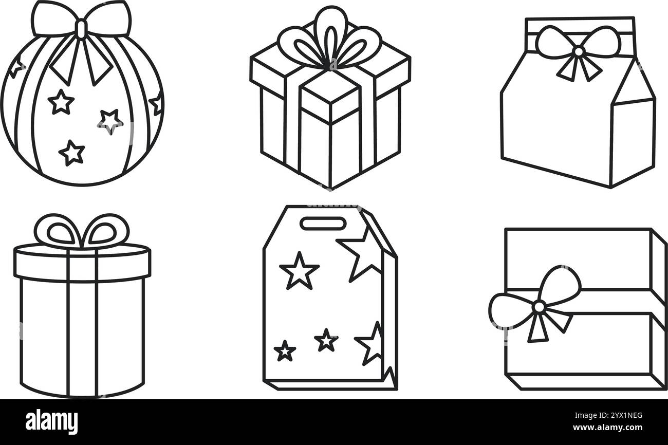 Black outline gift box variations in different styles Vector Stock ...