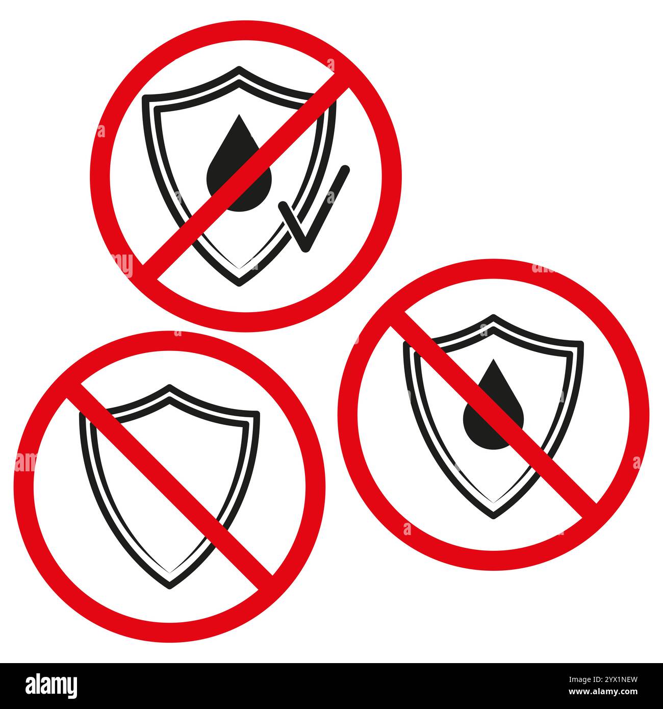 Prohibited icon set. No water allowed. Vector shield symbol. Monochrome ...