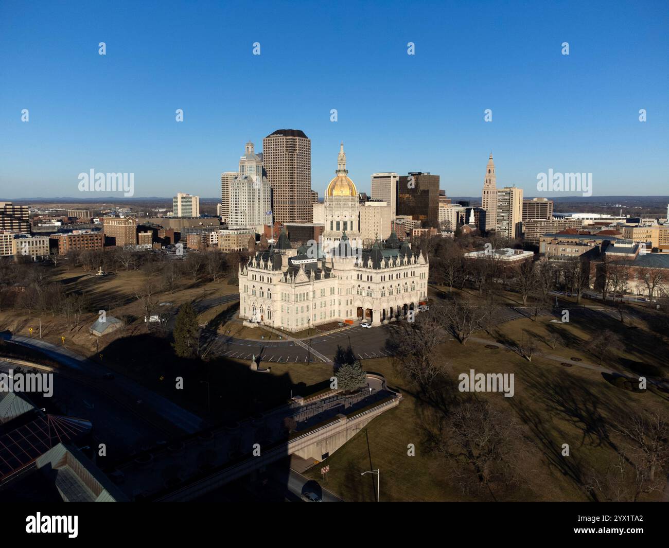 Aerial view of the Connecticut State Assembly Capital Building in ...