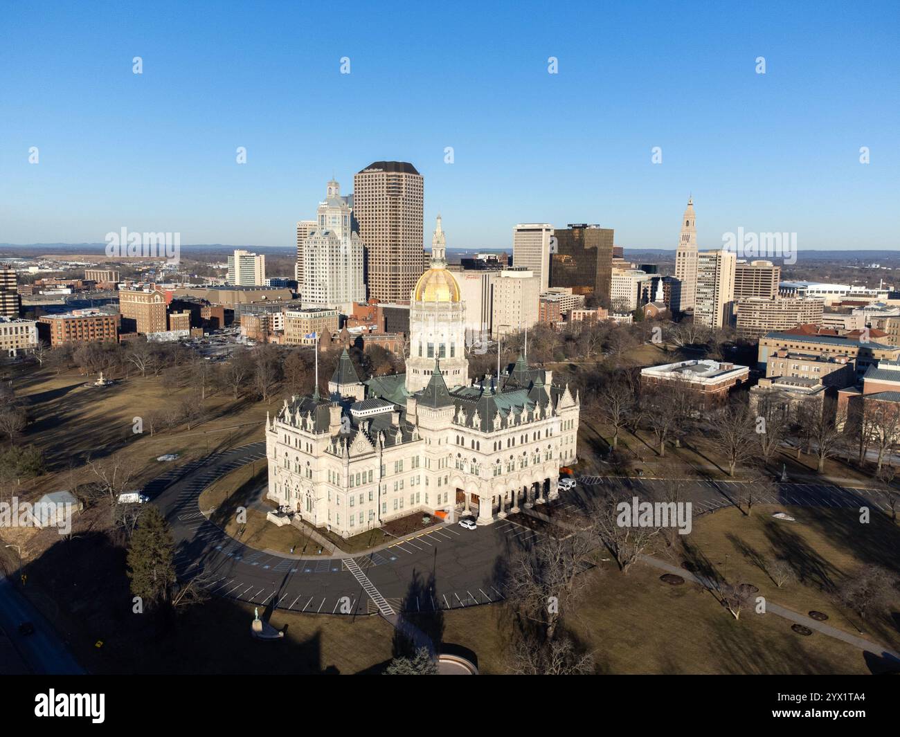 Aerial view of the Connecticut State Assembly Capital Building in ...