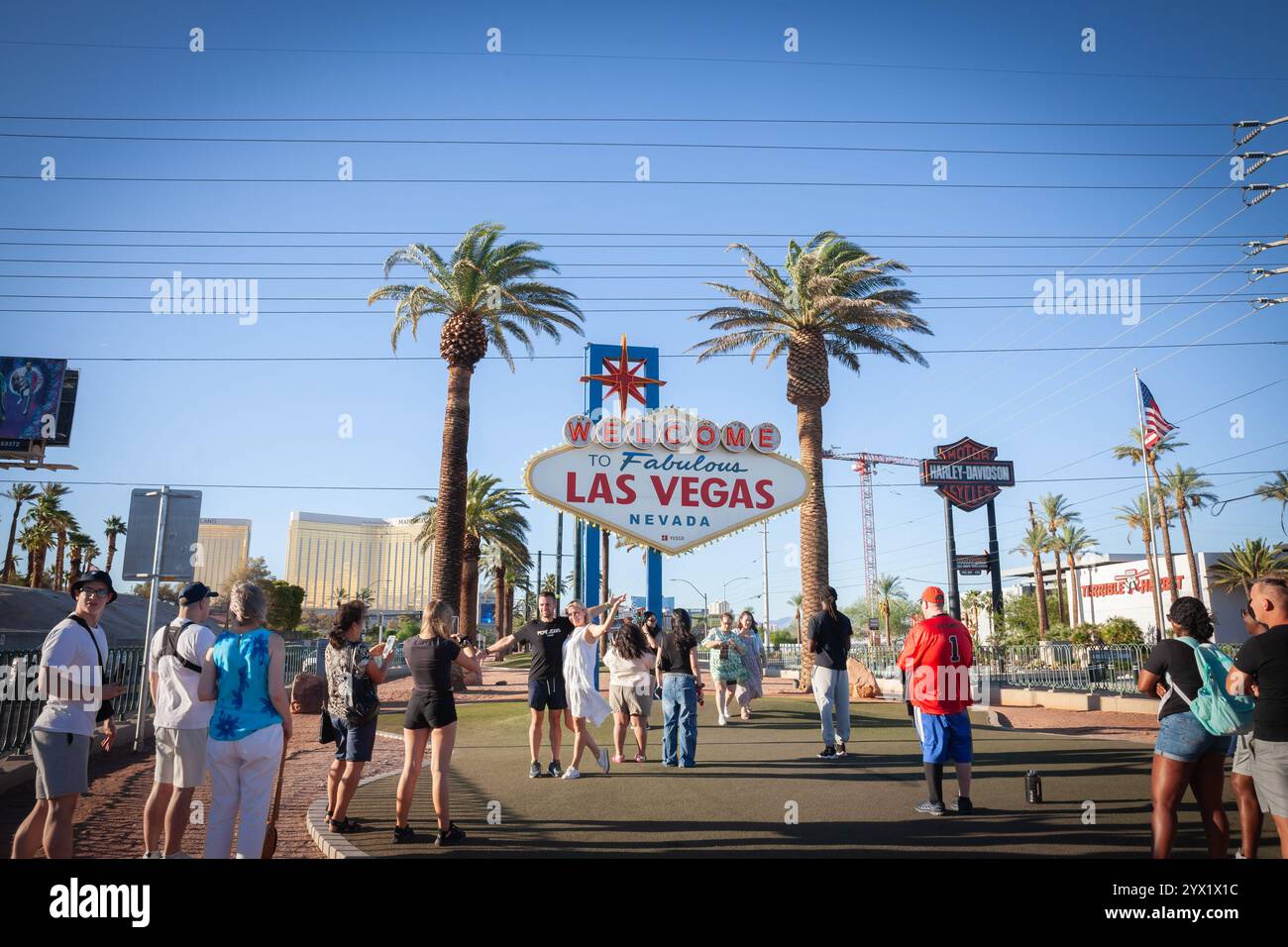 LAS VEGAS, NEVADA - 14 JULY 2024: Tourists gather before the famous ...
