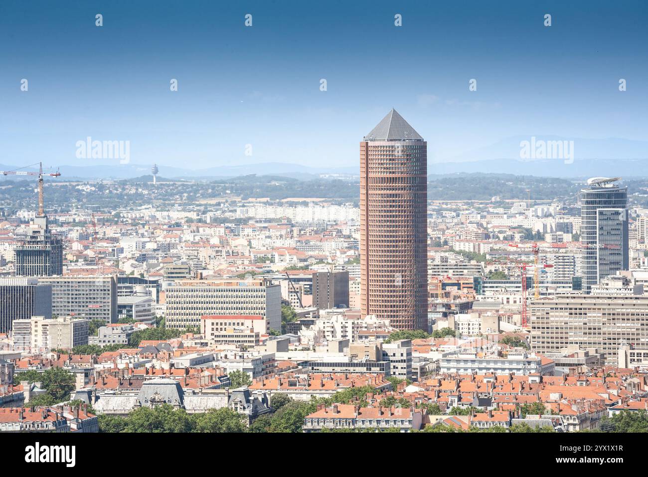 Aerial panoramic view of Lyon with the skyline of Lyon skyscrapers ...